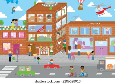 Busy Fun Street Vector Illustration Stock Vector (Royalty Free ...