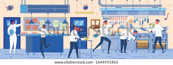 Busy Modern Restaurant Kitchen Interior Background Stock Vector ...