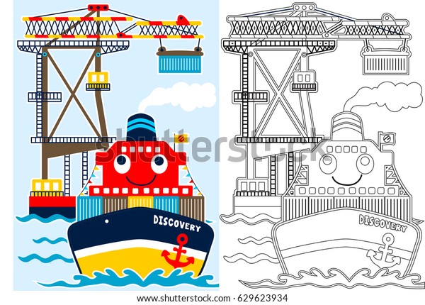 Busy Port Funny Ship Vector Cartoon Stock Vector (Royalty Free) 629623934