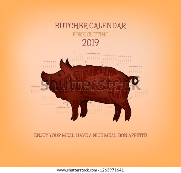 Butcher Calendar Scheme Pork Cutting 2019 Stock Vector (Royalty Free ...