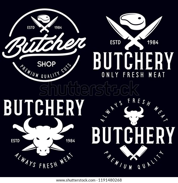 Butcher Shop Labels Badges Emblems Set Stock Vector (Royalty Free ...