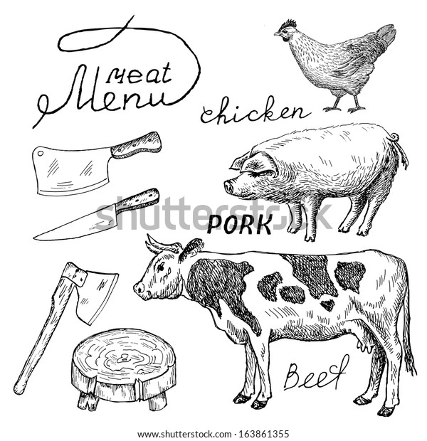 Butchery Set Vector Sketches Stock Vector (Royalty Free) 163861355