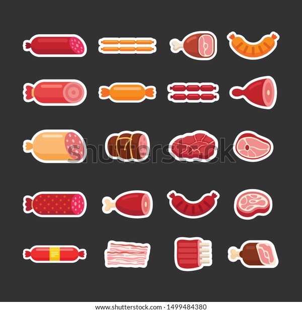 Butchery Vector Items Sticker Style Illustration Stock Vector (Royalty ...