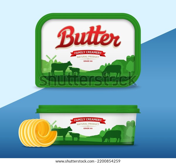 Butter Package Design Cows Calves Farm Stock Vector (Royalty Free ...