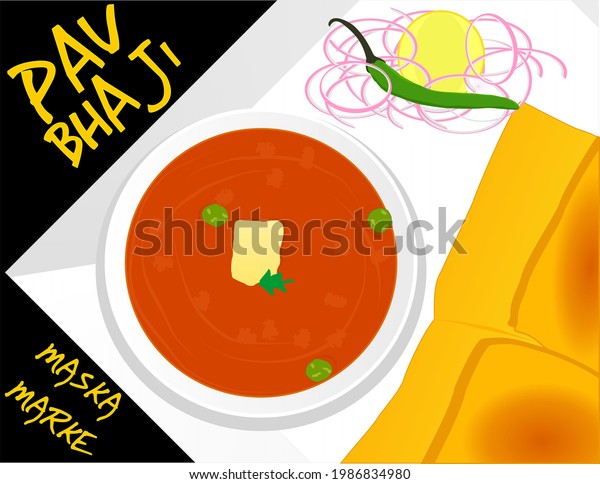 Butter Pav Bhaji Vector Indian Snacks Stock Vector (Royalty Free ...