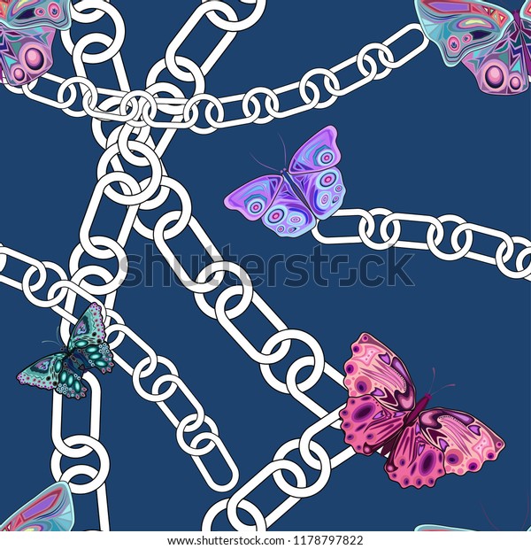 Butterflies Chains On Dark Background Seamless Stock Vector (Royalty ...