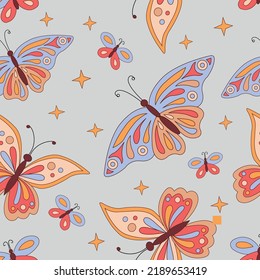 Butterfly Groovy 70s Pattern Retro Style Stock Vector (Royalty Free ...