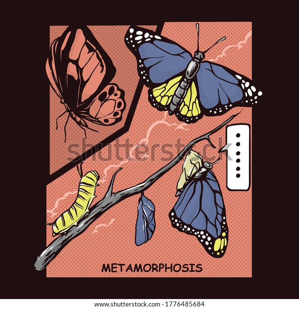 Butterfly Metamorphosis Illustration Retro Comic Style Stock Vector ...