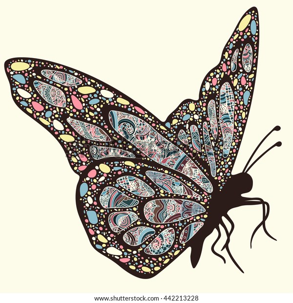 Butterfly Patterns Wings Multicolored Oriental Ornaments Stock Vector ...