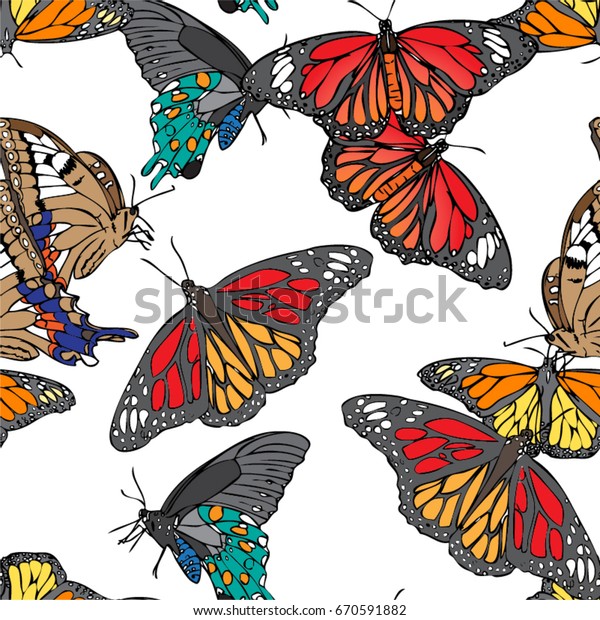 Butterfly Seamless Pattern Backgroundcolorful Butterfly Fly Stock ...