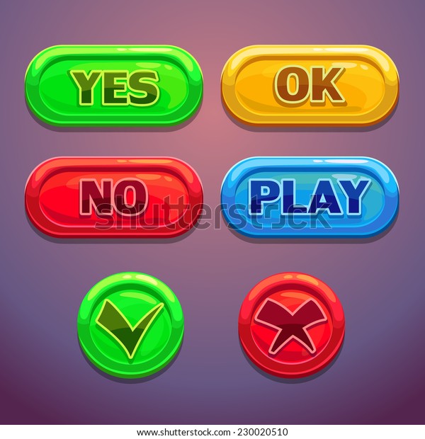 Buttons with yes, no, OK, play check marks. Isolated elements for web ...