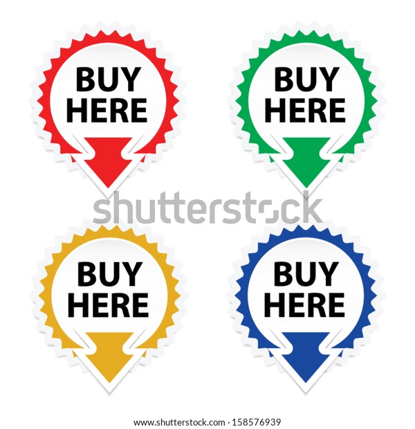 Buy Here Button Icon Sticker Symbols Stock Vector (Royalty Free ...