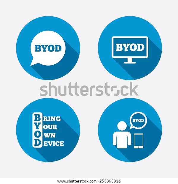 Byod Icons Human Notebook Smartphone Signs Stock Vector (Royalty Free ...