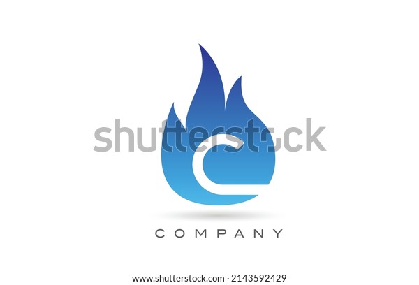 Vektor Stok C Blue Fire Flames Alphabet Letter (Tanpa Royalti ...