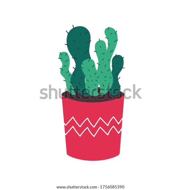 Cactus Red Pot Vector Illustration Stock Vector Royalty Free