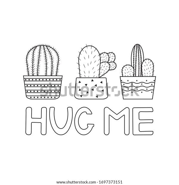 Cactuses Hug Me Coloring Page Vector Stock Vector (Royalty Free ...