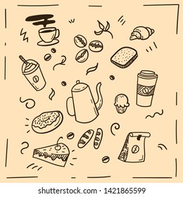 Cafe Doodle Set Graphic Design Elements Stock Vector (Royalty Free ...