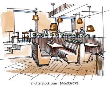 Cafe Interior Hand Drawn Sketch Stock Vector (Royalty Free) 1466309693 ...
