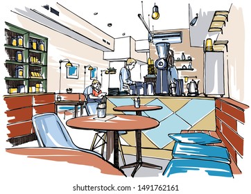 Cafe Interior Hand Drawn Sketch Stock Vector (Royalty Free) 1491762161 ...