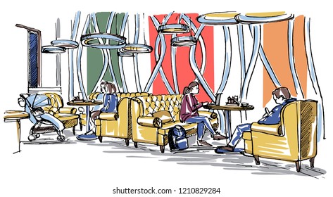 Cafe Interior Sketch Stock Vector (Royalty Free) 1210829284 | Shutterstock