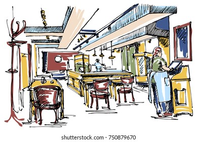 Cafe Interior Sketch Stock Vector (Royalty Free) 1062817295 | Shutterstock