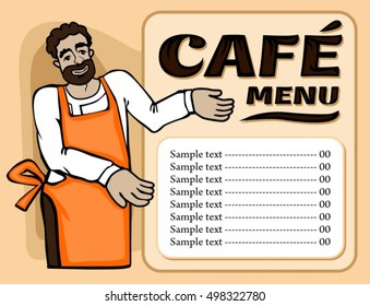 Cafe Menu Design Funny Cook Male Stock Vector (Royalty Free) 498322780 ...