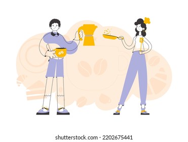 Cafe Restaurant Workers Chef Barista Linear Stock Vector (Royalty Free ...