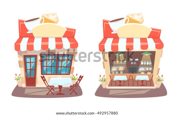 Cafe Shop Front Interior Cartoon Street Stock Vector (Royalty Free ...