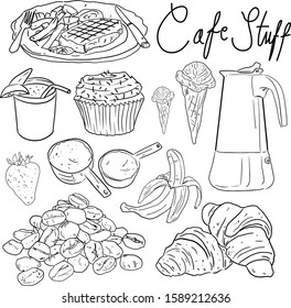 Cafe Stuff Set Lineart Outline Handdrawn Stock Vector (Royalty Free ...