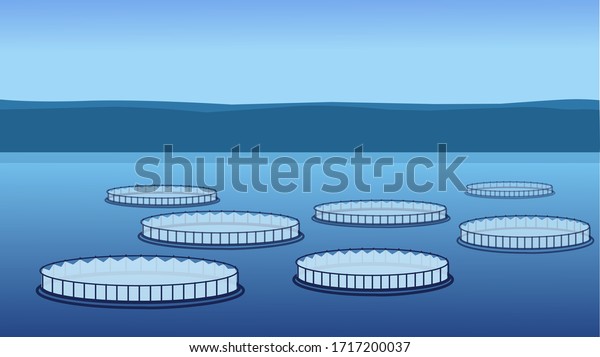 Cages Growing Fish Floating Construction Openwater Stock Vector ...