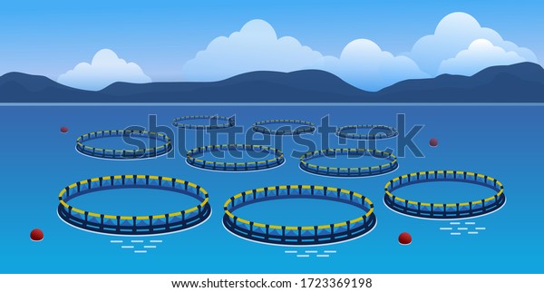 Cages Growing Fish Floating Construction Openwater Stock Vector ...