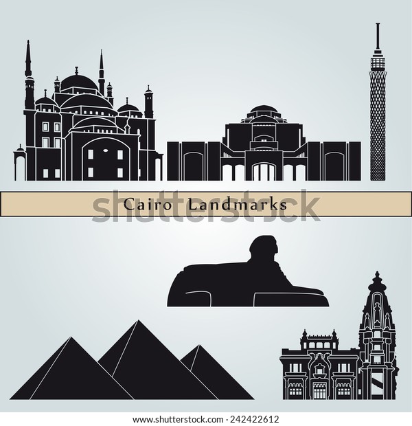 Cairo Landmarks Monuments Isolated On Blue Stock Vector (Royalty Free ...