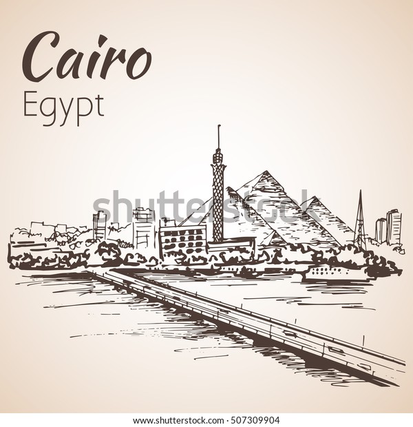 Cairo Tower On River Nile Skyline Stock Vector (Royalty Free) 507309904