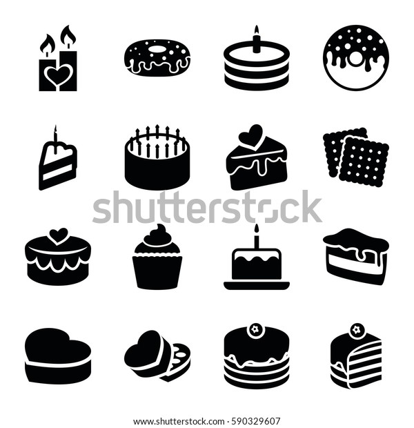 Cake Icons Set Set 16 Cake Stock Vector (Royalty Free) 590329607