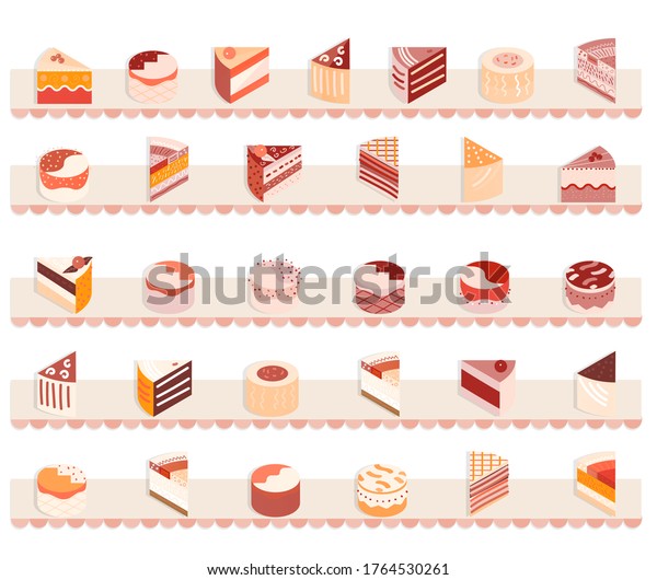 Cakes Isometric Stock Vector Set Stock Vector (Royalty Free) 1764530261 ...