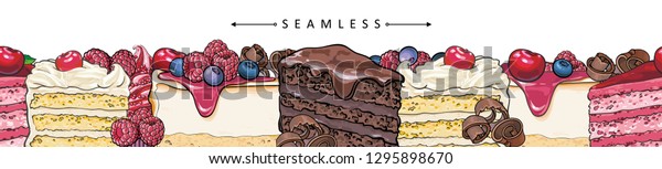 Cakes Pies Horizontal Seamless Border Pattern Stock Vector (Royalty ...