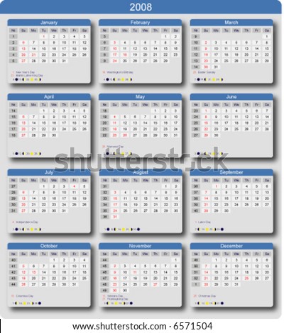 Calendar 2008 US Holidays Week Numbers Stock Vector (Royalty Free ...