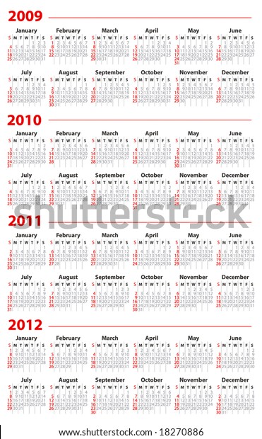 Calendar 2009 2010 2011 2012 Stock Vector (Royalty Free) 18270886 ...