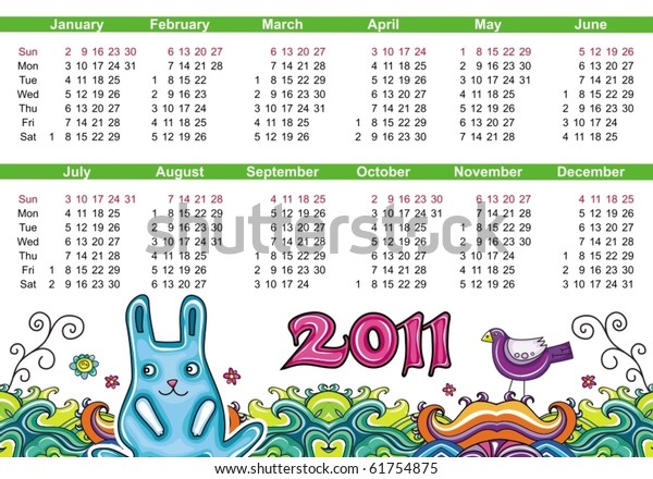 Calendar 2011 Flowers Cute Bunny Symbol Stock Vector (Royalty Free ...