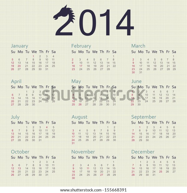 Calendar 2014 Year Stock Vector (Royalty Free) 155668391 | Shutterstock