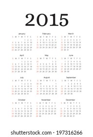 Grayscale 2015 Calendar Week Starts Sunday Stock Vector (Royalty Free ...