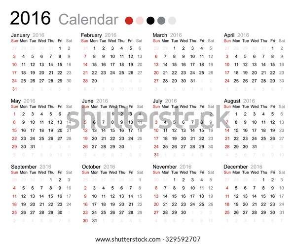 Calendar 2016 Year On White Background Stock Vector (Royalty Free ...