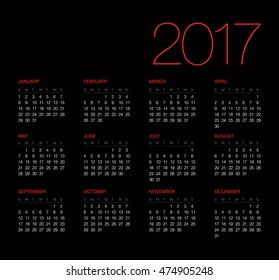 Calendar 2017 Black Background Vector Eps10 Stock Vector (Royalty Free ...