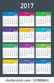 Calendar 2017 Simply Material Design Legible Stock Vector (Royalty Free ...