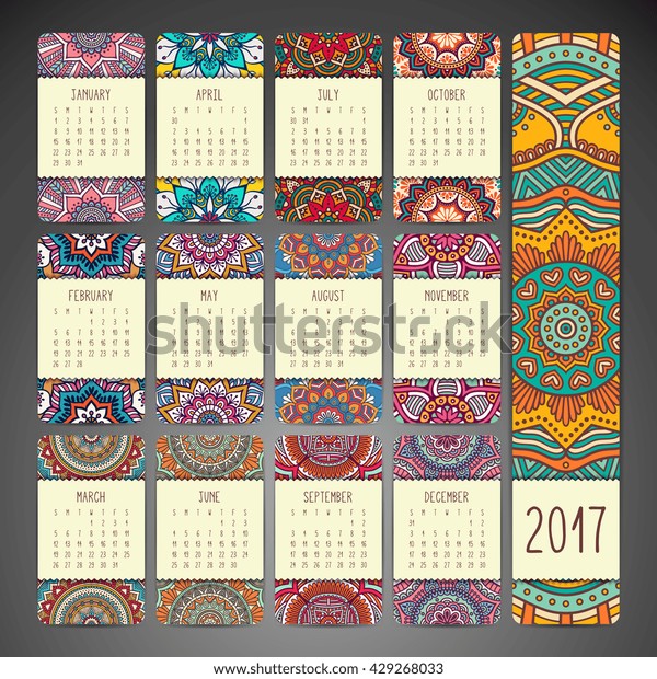 Calendar 2017 Vintage Decorative Elements Oriental Stock Vector ...