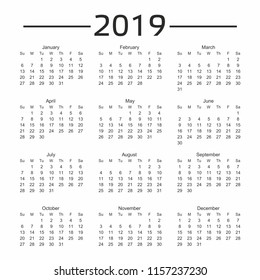 Vektor Stok Mockup Simple Calendar Layout 2019 2020 (Tanpa Royalti ...