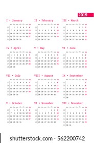 Esk Calendar 2019 Year Set 12 Stock Vector (Royalty Free) 1043687743 ...