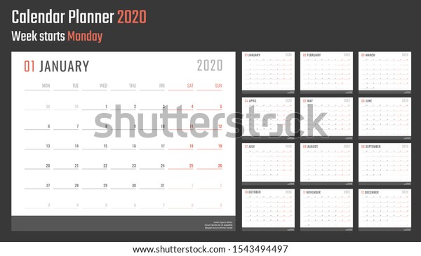 Calendar 2020 Starts Monday Vector Calendar Stock Vector (Royalty Free ...