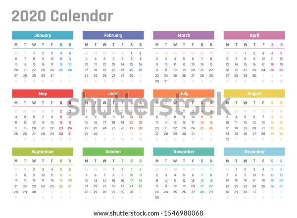 Calendar 2020 Starts Monday Vector Calendar Stock Vector (Royalty Free ...