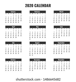 Calendar 2020 Template Calender Design Creative Stock Vector (Royalty ...